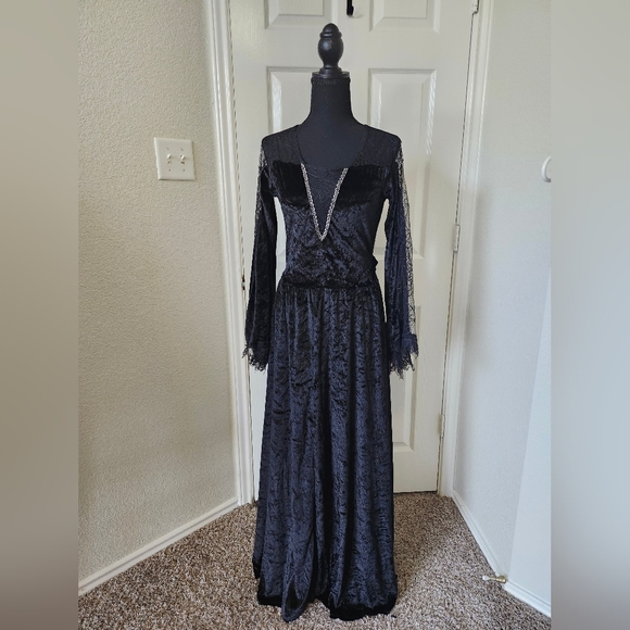 Dresses | Spirit Halloween Spider Goth Witch Elegant Black Velvet Dress ...